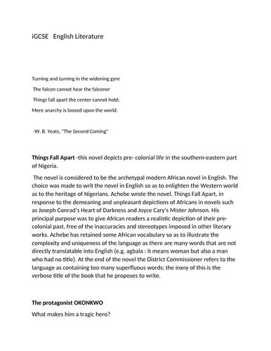 iGCSE English Literature "Things Fall Apart" Okonkwo | Teaching Resources