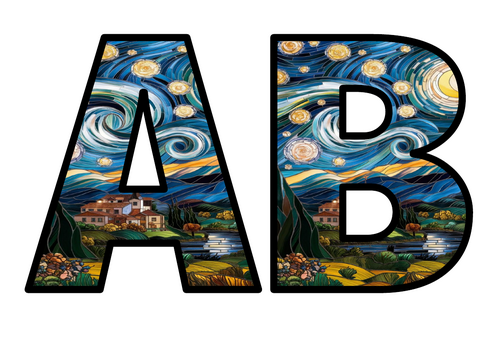 Modern Starry Night Paintign Art Lettering Set Display Title Letters ...