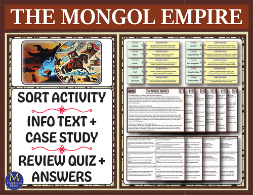 Mongol Empire Reading Comprehension Passages Vocabulary Match History ...