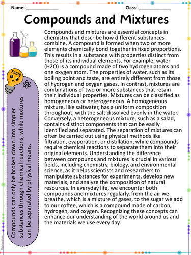 Exploring Compounds and Mixtures: Engaging Passage with Interactive ...