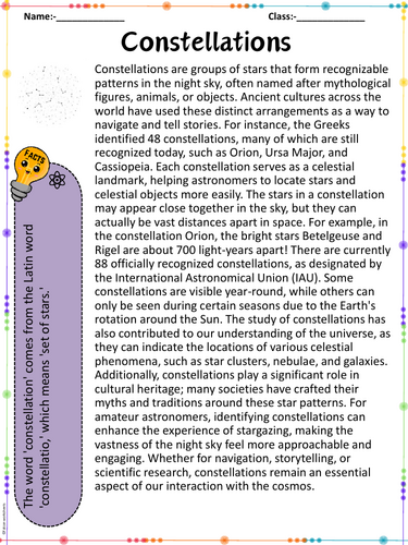 Explore the Stars: Engaging Reading Passage and Questions on ...