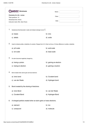 Edexcel Biology B Chemistry of Life | Teaching Resources