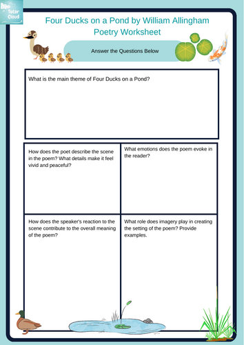 Four Ducks on a Pond by William Allingham Poetry Worksheet | Teaching ...