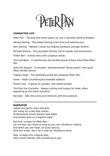 Peter Pan: Short Pantomime script | Teaching Resources