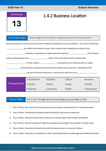 1.4.2 Business Location Worksheet | Teaching Resources