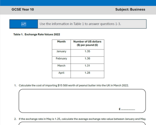 1.5.4 The Economy and Business Worksheet | Teaching Resources