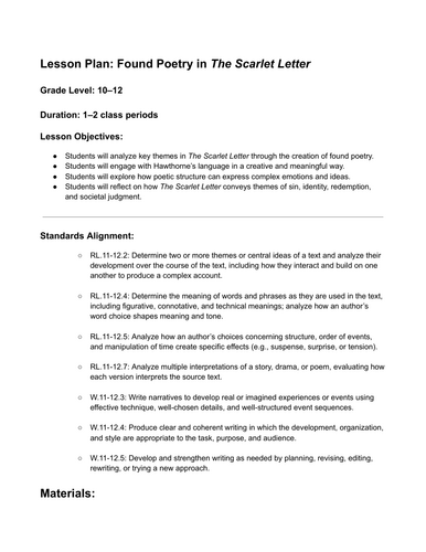 Lesson Plan: Found Poetry in The Scarlet Letter | Teaching Resources