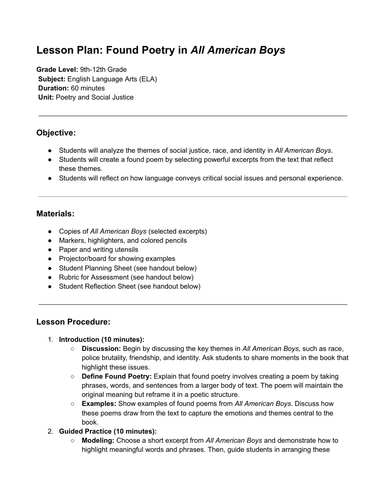 Lesson Plan: Found Poetry in All American Boys | Teaching Resources