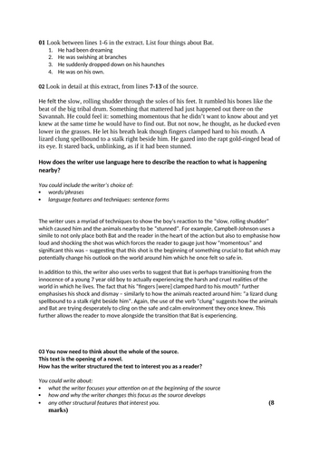 English Language Paper 1 Extract, Questions and Model Response ...