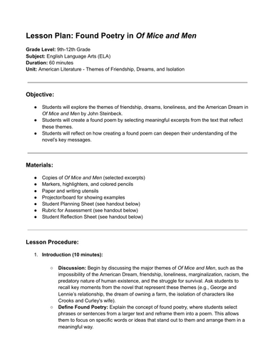 Lesson Plan: Found Poetry in Of Mice and Men | Teaching Resources