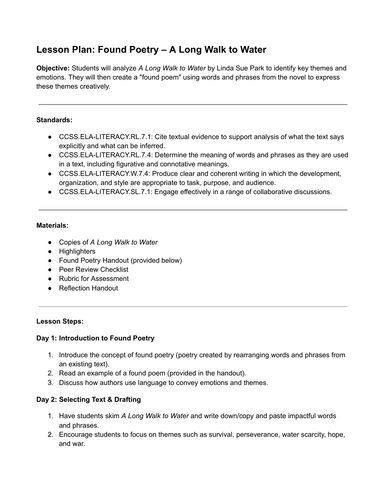 Lesson Plan: Found Poetry – A Long Walk to Water | Teaching Resources