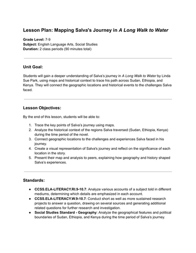 Lesson Plan: Mapping Salva's Journey in A Long Walk to Water | Teaching ...