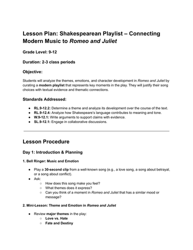 Shakespearean Playlist – Connecting Modern Music to Romeo and Juliet ...