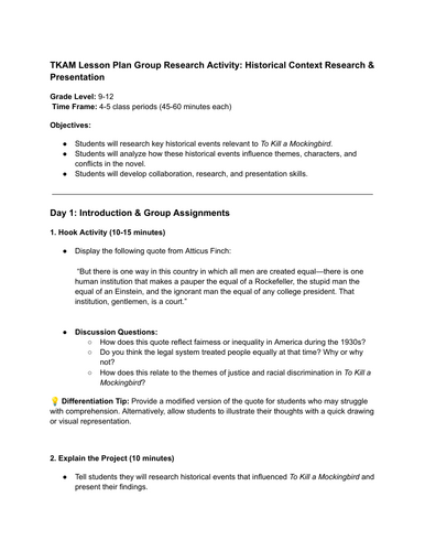 To Kill A Mockingbird Research Activity: Historical Context ...