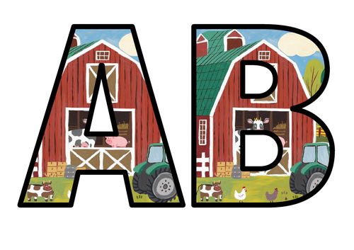 Farmyard Barn Animals Farmer Tractor Lettering Set Display Title ...