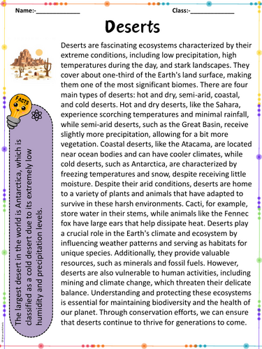 Exploring Deserts: Engaging Reading Passage with Thought-Provoking ...
