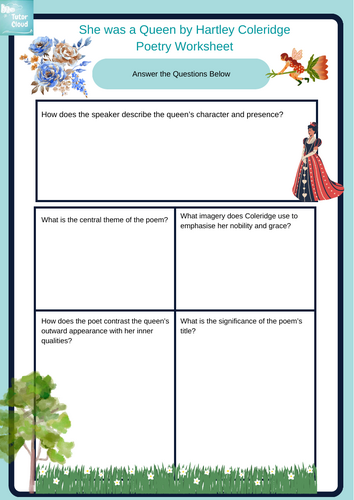 She was a Queen by Hartley Coleridge Poetry Worksheet | Teaching Resources