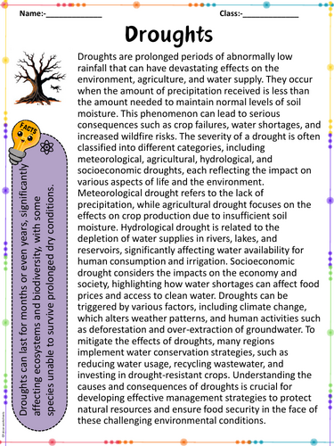 Understanding Droughts: Detailed Reading Passage and Insightful Questions | Teaching Resources