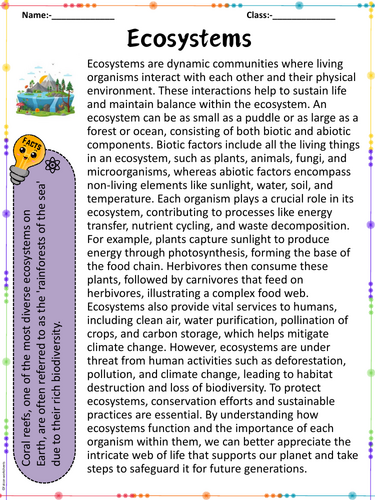 Exploring Ecosystems: Engaging Reading Passage with Thought-Provoking ...