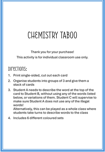 Chemistry Taboo Revision Game | Teaching Resources