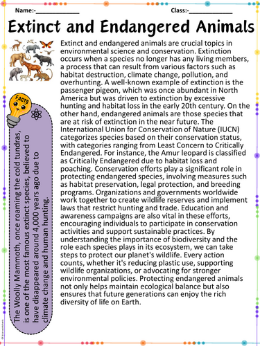 Discover Extinct and Endangered Animals: Insightful Reading Passage ...