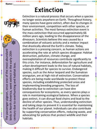 The Extinction Dilemma: Engaging Reading Passage with Questions ...