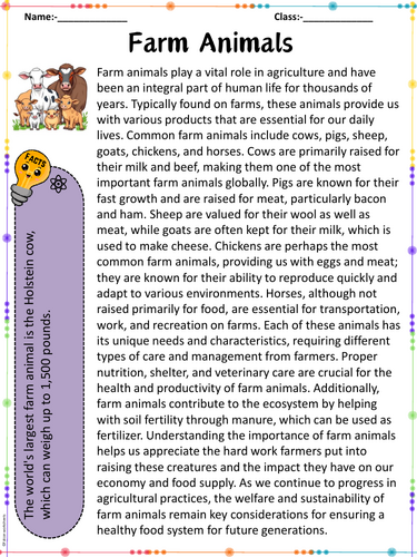 Engaging Farm Animals Learning Passage with Thought-Provoking Questions ...