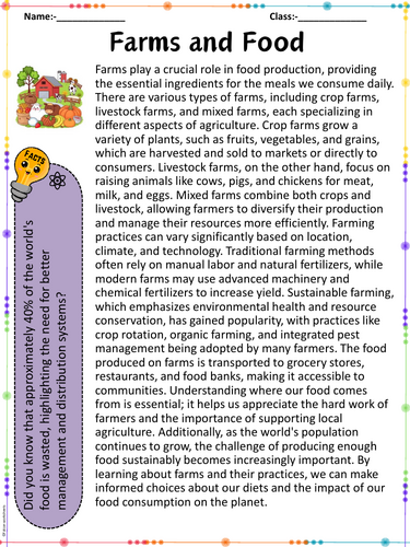 Exploring Farms and Food: Engaging Reading Passage with Thought ...
