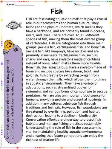 Explore Aquatic Life: Engaging Reading Passage and Questions on Fish ...