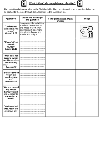 RS KS3 KS3 morality / ethics / abortion biblical quotes | Teaching ...