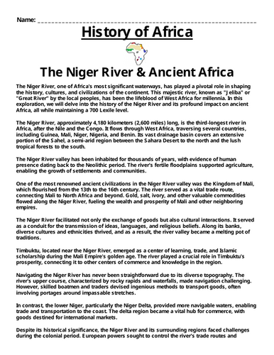 Niger River & Ancient Africa “Article & Questions” Assignment (Ancient ...