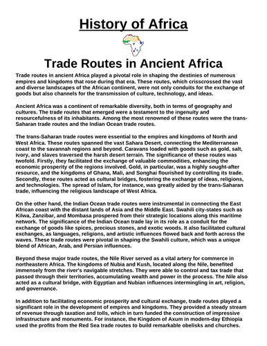 Trade Routes in Africa “Article & Questions” Assignment (Ancient Africa ...