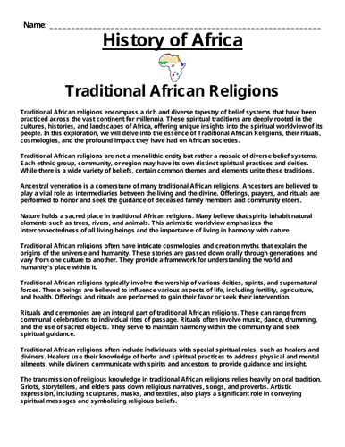 Traditional African Religions “Article & Questions” Assignment (Ancient ...