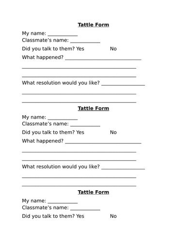 Tattle Form Editable | Teaching Resources