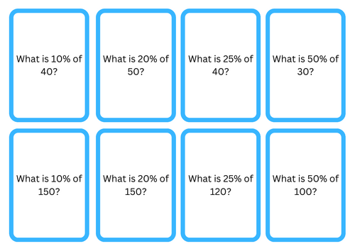 Percentage Revision Flash Cards (KS3-4) – 10%, 20%, 25%, 50% | Teaching ...