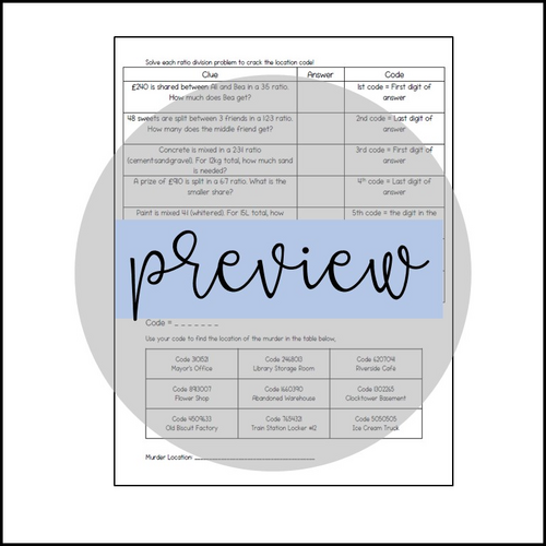 Ratio Murder Mystery | KS3 GCSE Functional Skills Maths Activity ...
