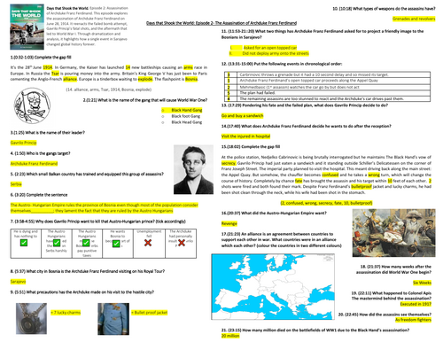 Days that Shook the World Documentary Worksheet: Assassination of Franz ...