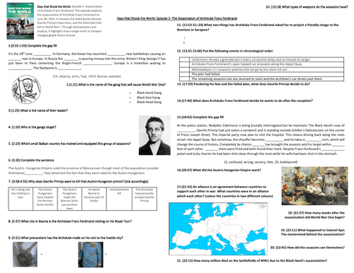 Days that Shook the World Documentary Worksheet: Assassination of Franz ...
