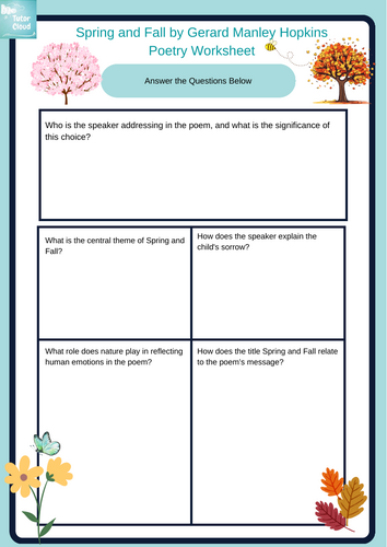 Spring and Fall by Gerard Manley Hopkins Poetry Worksheet | Teaching ...