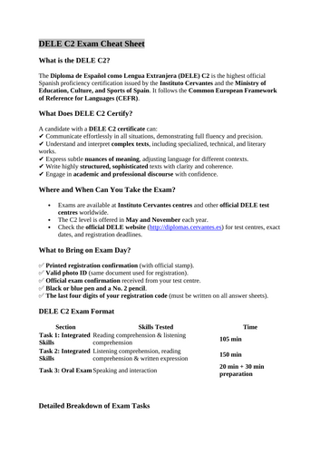 DELE Exam Cheat Sheets Pack: Master Spanish Proficiency (CEFR Levels A1 ...