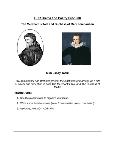 Merchant's Tale and Duchess of Malfi A Level resources | Teaching Resources