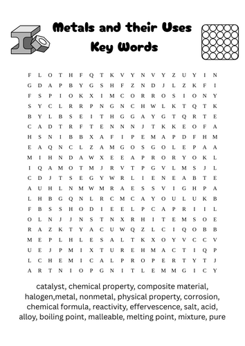Metals and their uses 8G word search | Teaching Resources