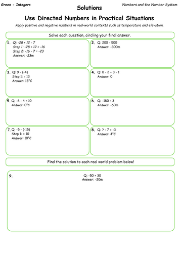 Directed Numbers in Real-Life Contexts (Differentiated Practice) GCSE ...