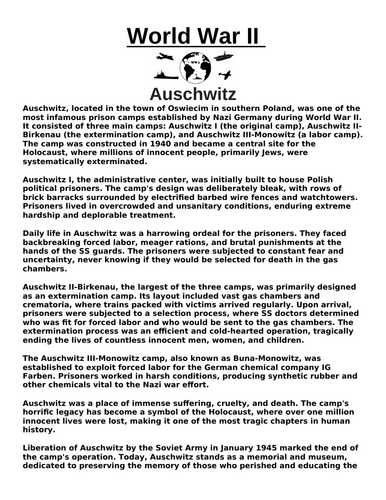 Auschwitz “Article & Questions” Assignment (World War II) | Teaching ...