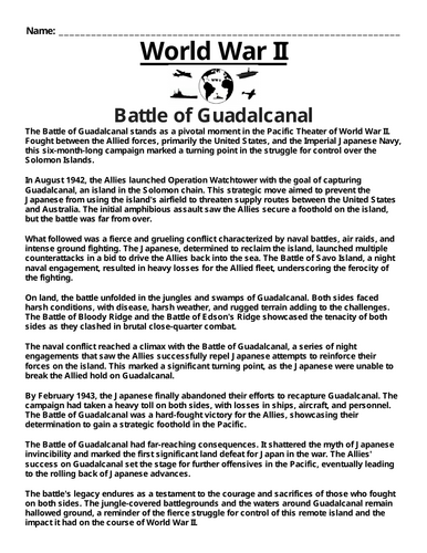Battle of Guadalcanal “Article & Questions” Assignment (World War II ...