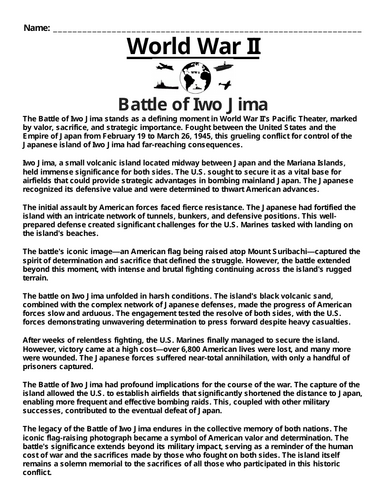 Battle of Iwo Jima “Article & Questions” Assignment (World War II ...