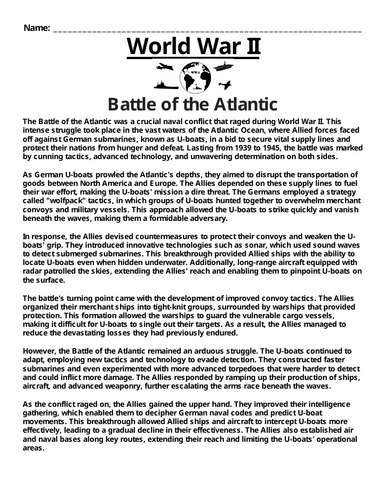 Battle of the Atlantic “Article & Questions” Assignment (World War II ...