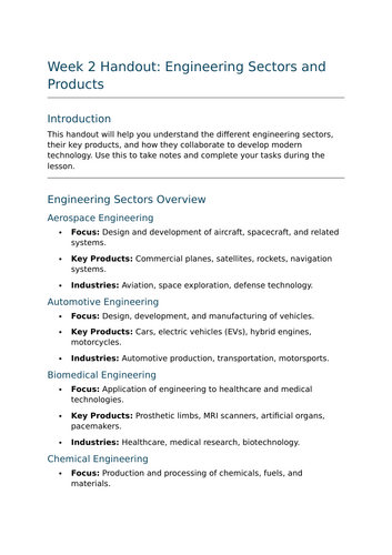 BTEC Level 2- Unit 1: The Engineered World – Complete W2 Resource ...
