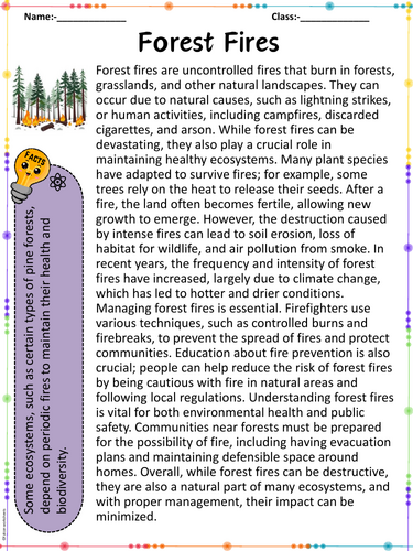 Engaging Reading Passage on Forest Fires with Thought-Provoking ...