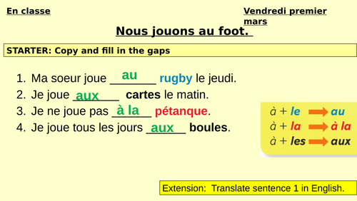 Year 7 French - Fourth half term lessons | Teaching Resources